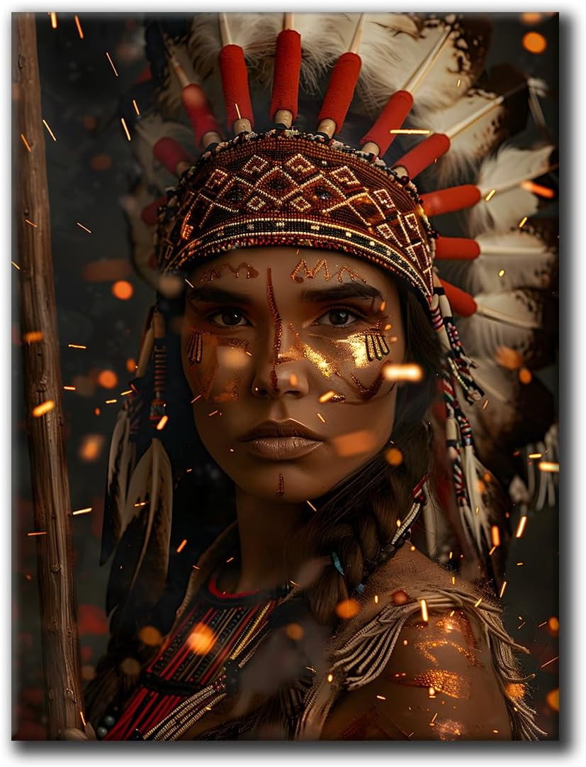 AEFER Native American Decor, Indian Girl Chief Poster, Retro Women ...