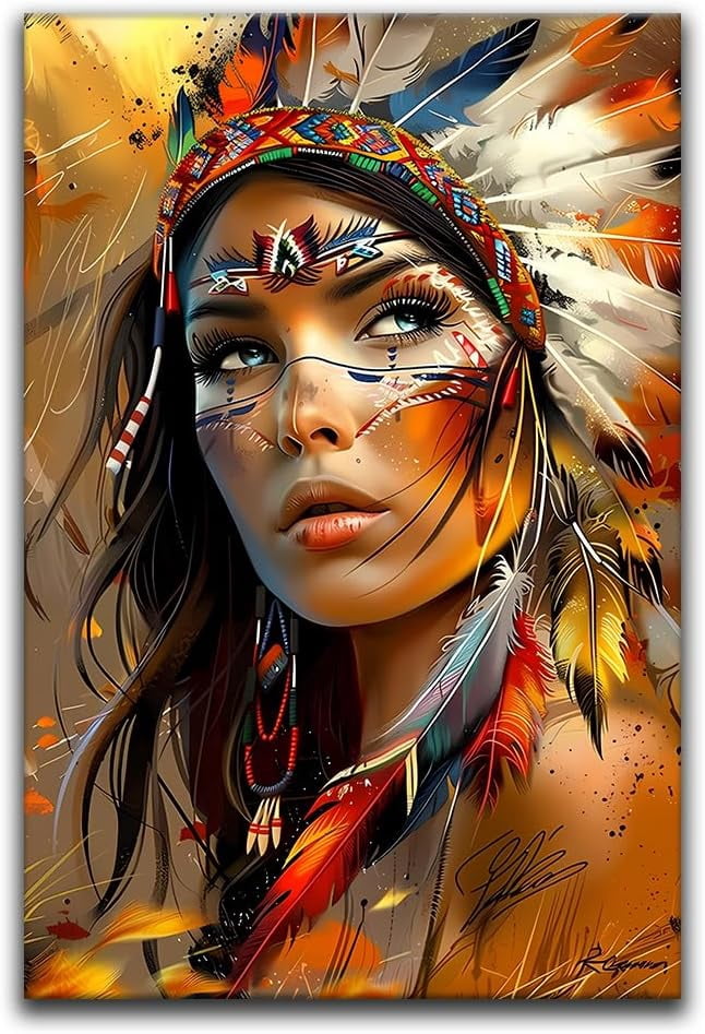 AEFER Native American Decor,Indian Woman Wall Art Canvas Prints ...