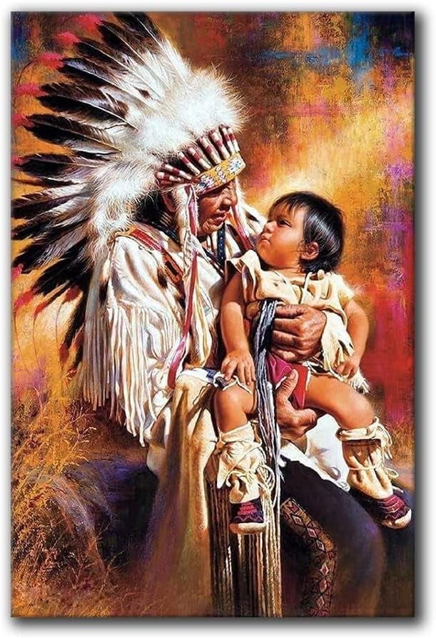 AEFER Native American Decor, Retro Canvas Wall Art Prints, Indian Chief ...