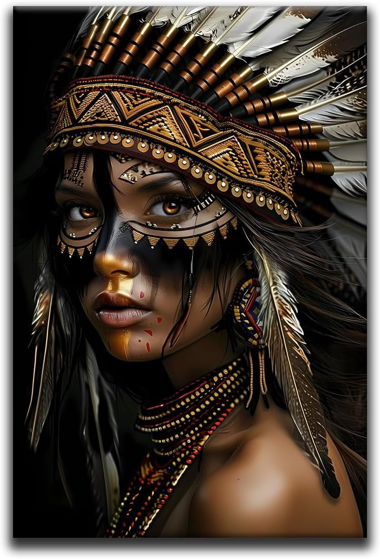 AEFER Native American Indian Girl Painting, Colorful Female Warrior ...
