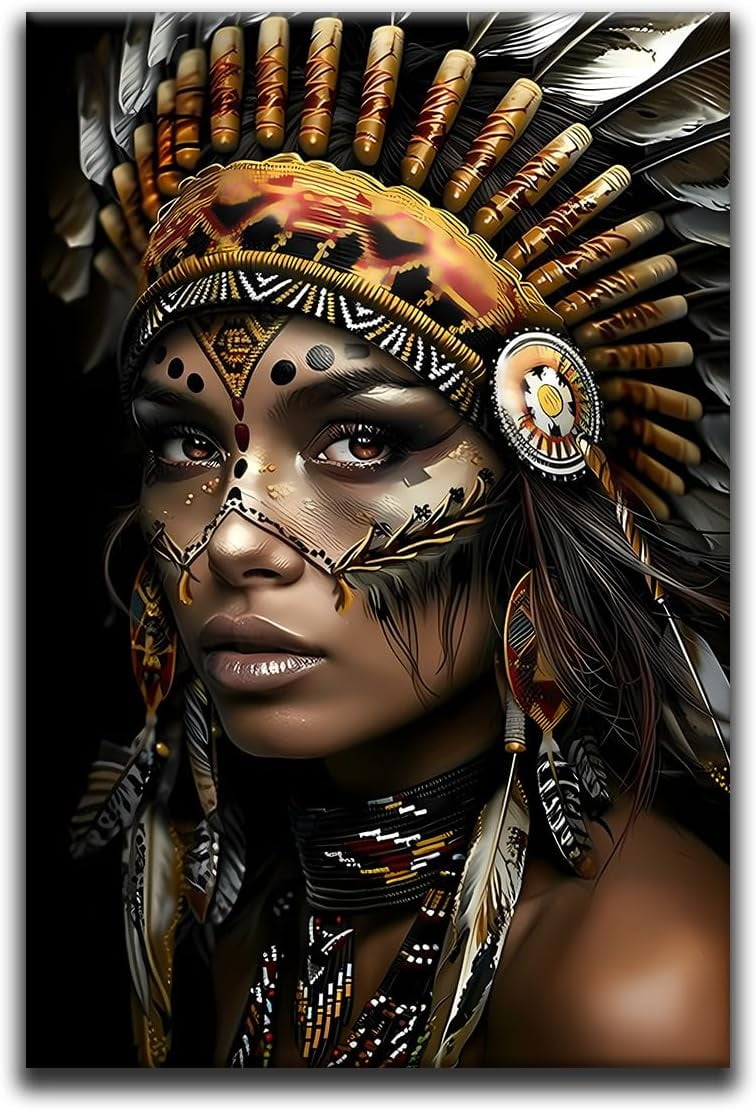 AEFER Native American Indian Girl Painting, Colorful Female Warrior ...