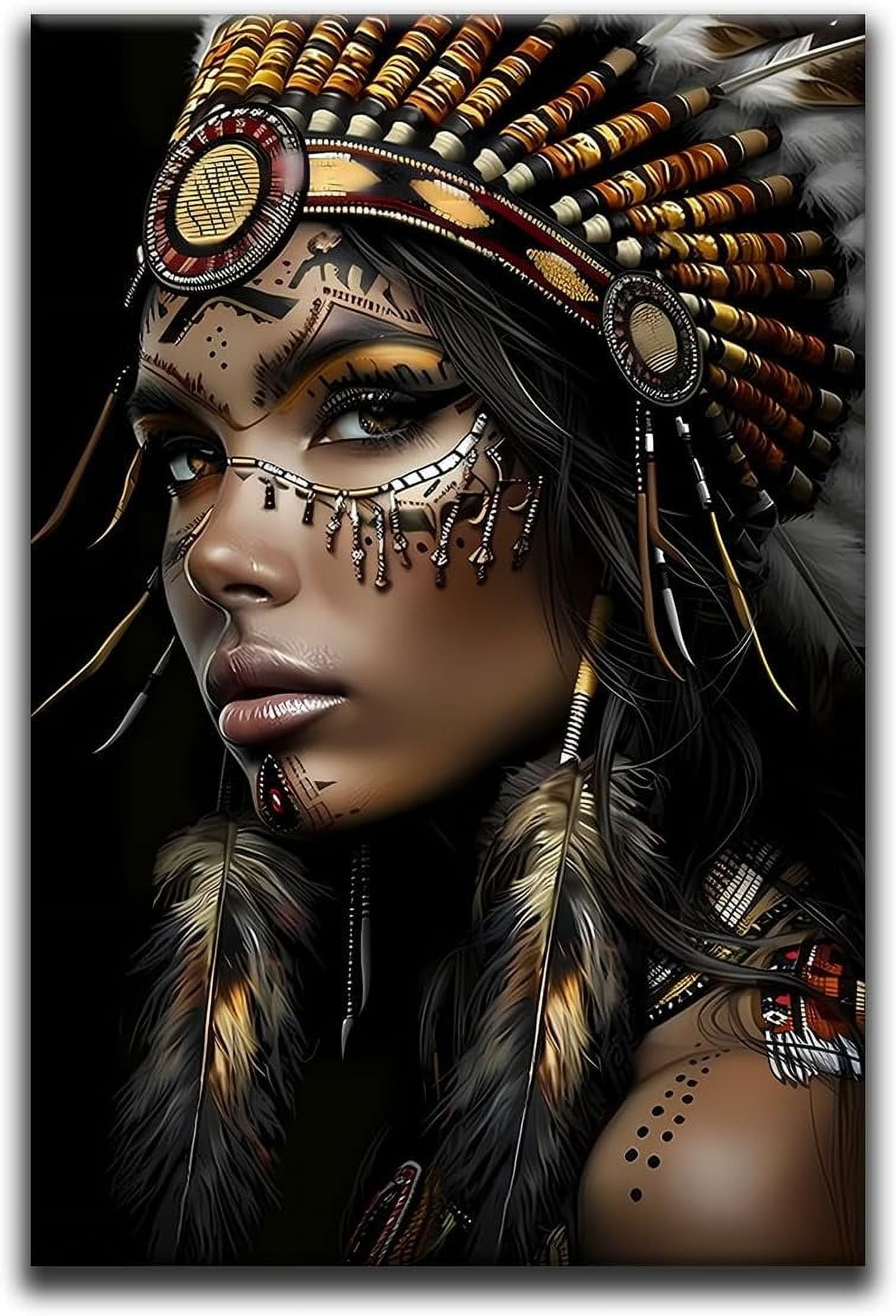 AEFER Native American Indian Girl Painting, Colorful Female Warrior ...