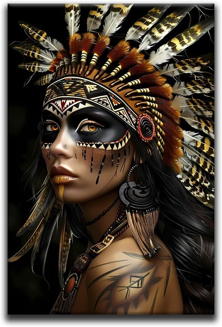 AEFER Native American Indian Girl Painting, Colorful Female Warrior ...
