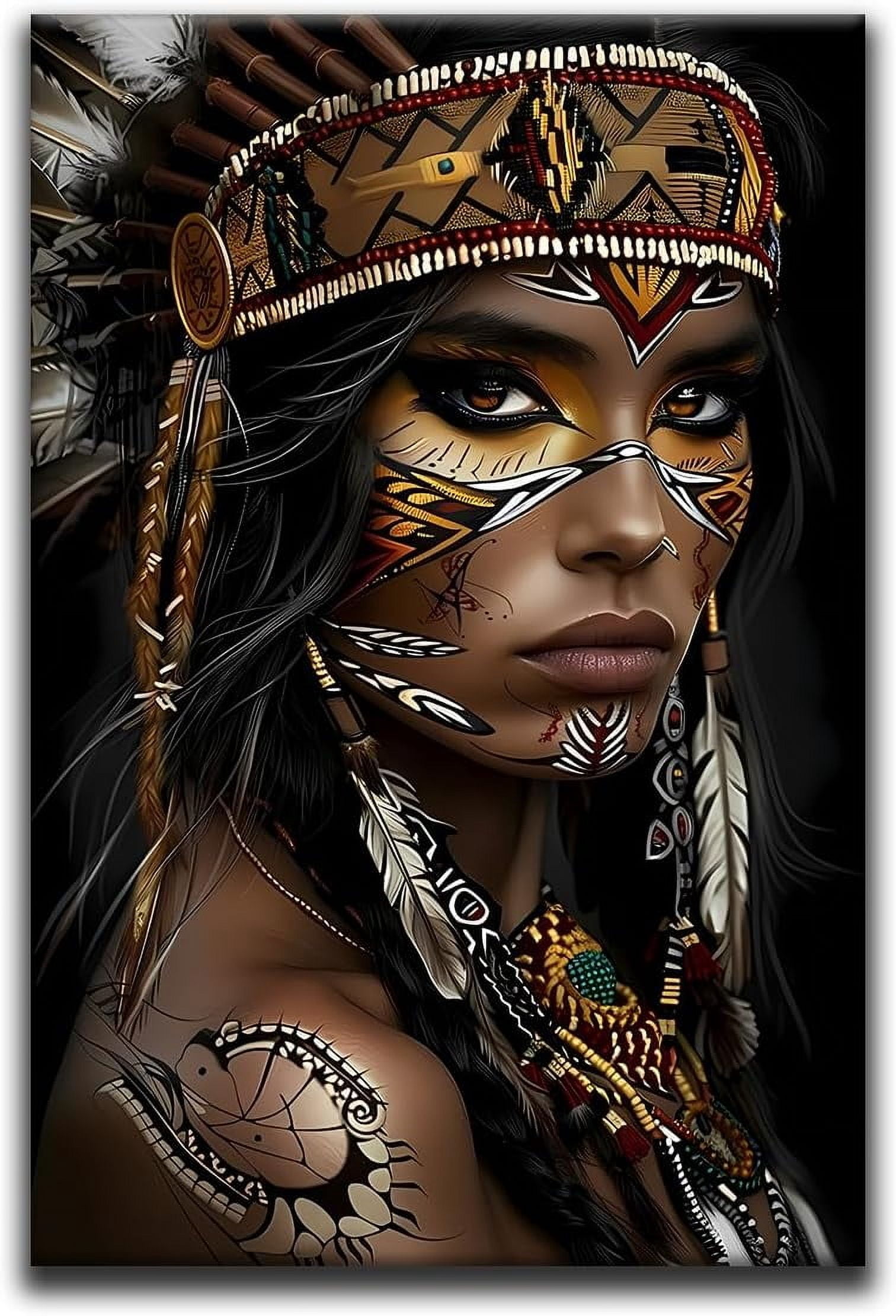AEFER Native American Indian Girl Painting, Colorful Female Warrior Poster, Fashion Women Wall ...
