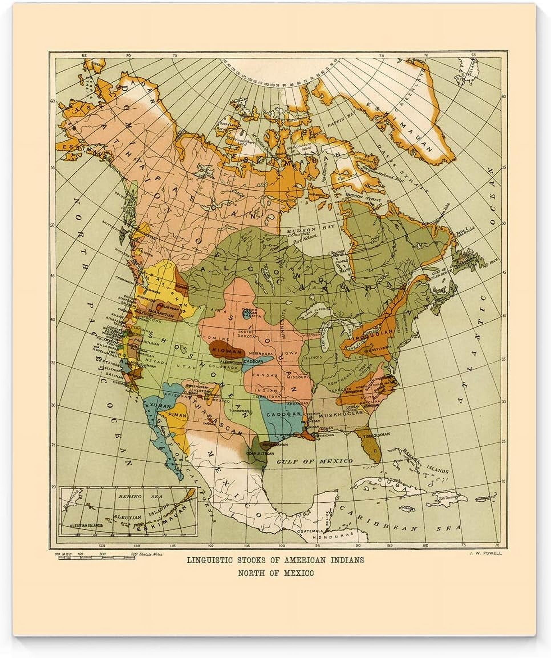AEFER Native American Language Map Wall Art, Wall Art Print Vintage Map ...