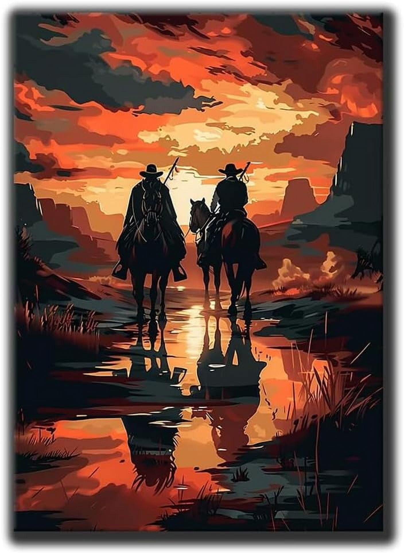 AEFER Native American West Cowboy Poster, Retro Rodeo Warrior Horseback ...