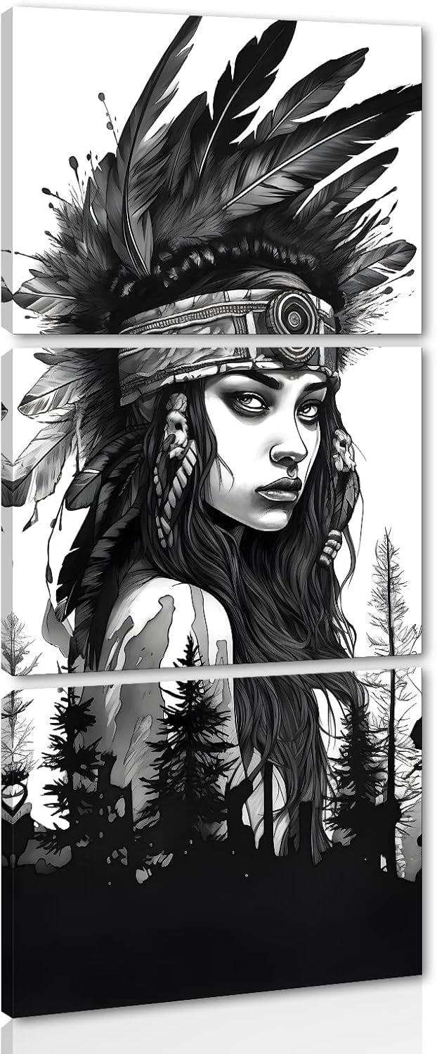 AEFER Native American Woman Canvas Wall Art 3 Indian Woman Poster and ...