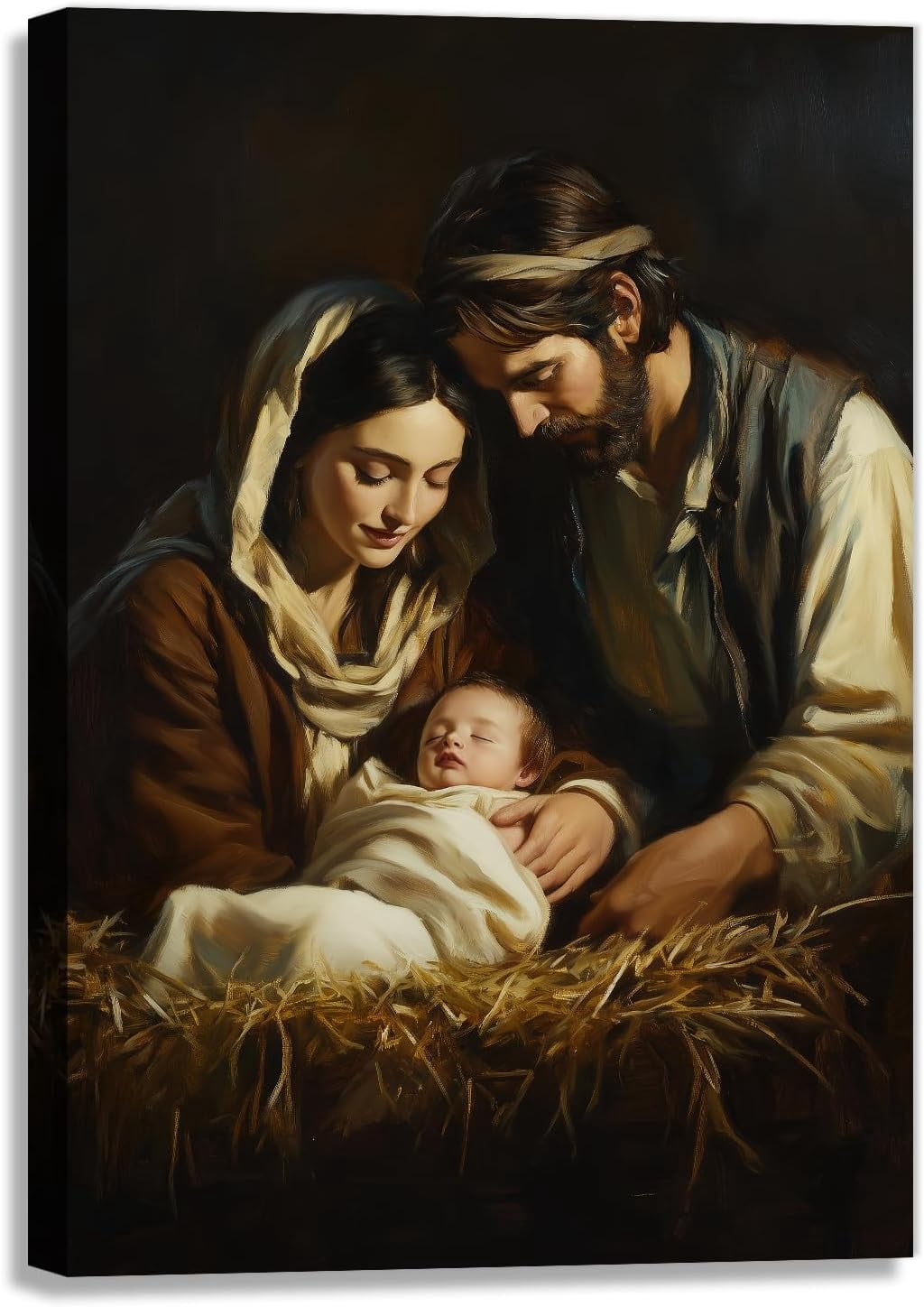 AEFER Nativity Canvas Wall Art Mary Joseph And Baby Jesus Picture ...