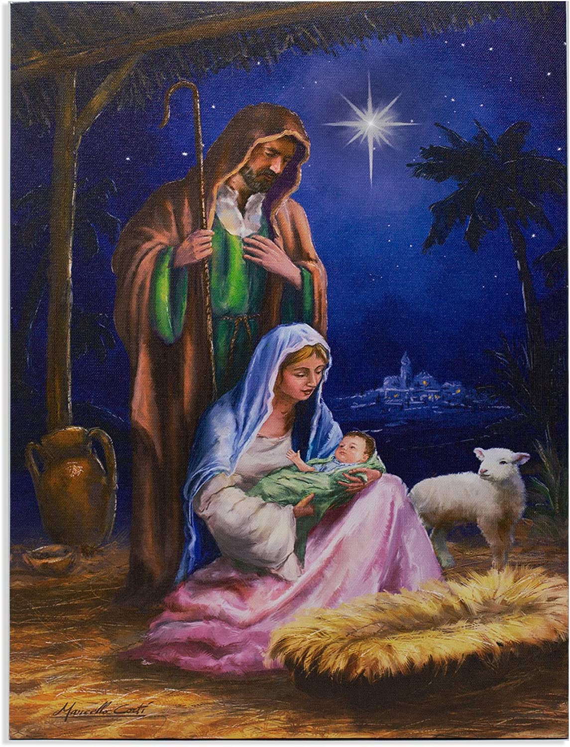 AEFER Nativity Lighted Canvas Wall Art - Light Up Holy Family Picture ...