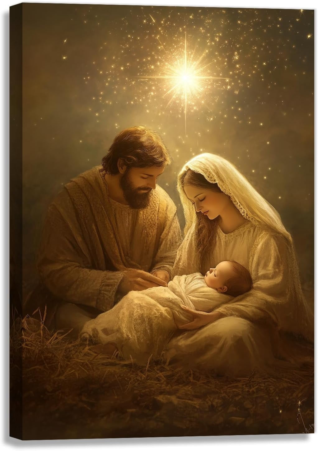 AEFER Nativity Wall Art Baby Jesus Virgin Mary Painting Bible Verses ...
