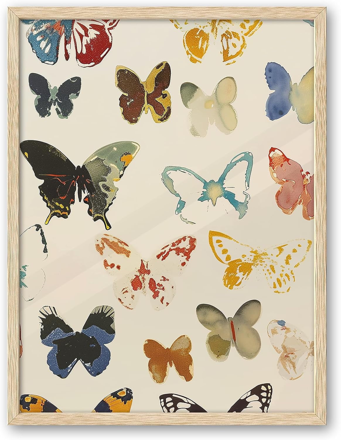 AEFER Natural OAK Wood Framed Colorful Butterfly Wall Art, Large 16x20 ...