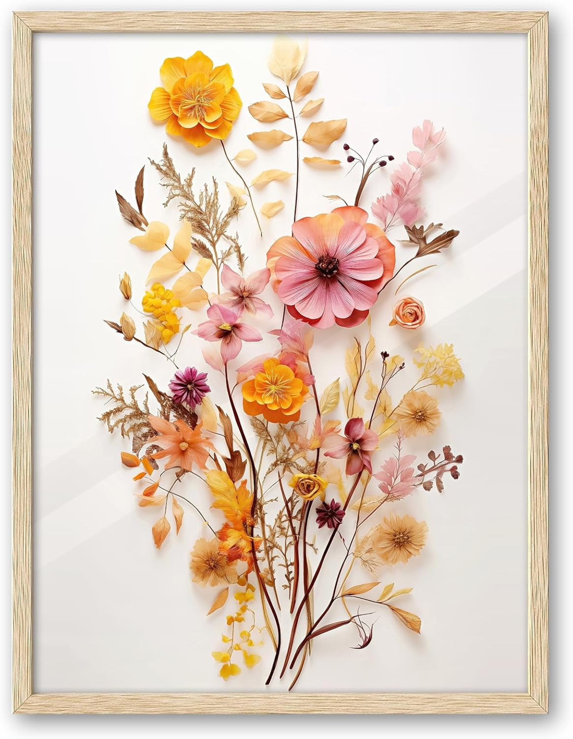 AEFER Natural OAK Wood Framed Dried Flower Pressed Bouquet Wall Art ...