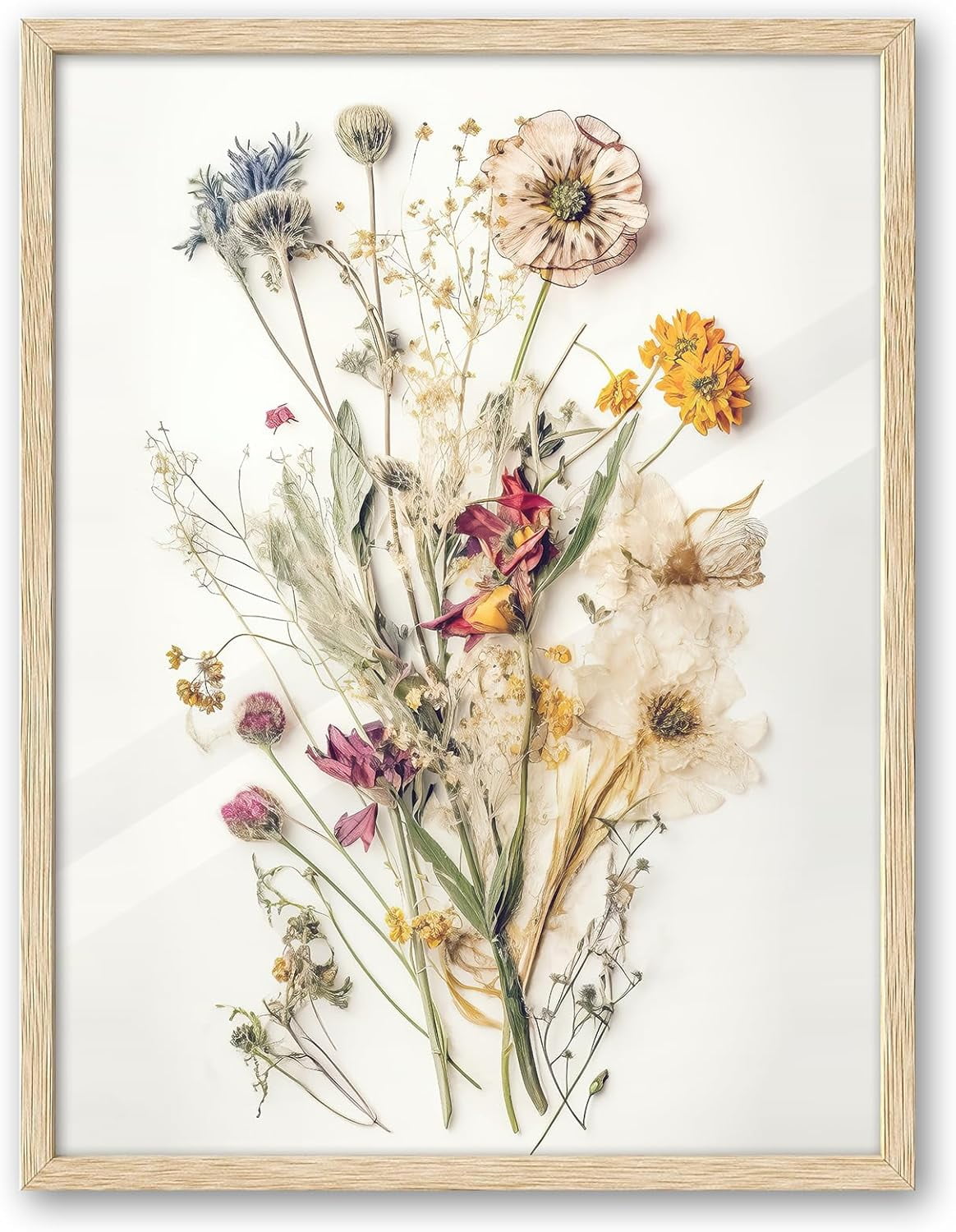 AEFER Natural OAK Wood Framed Dried Flower Pressed Bouquet Wall Art ...