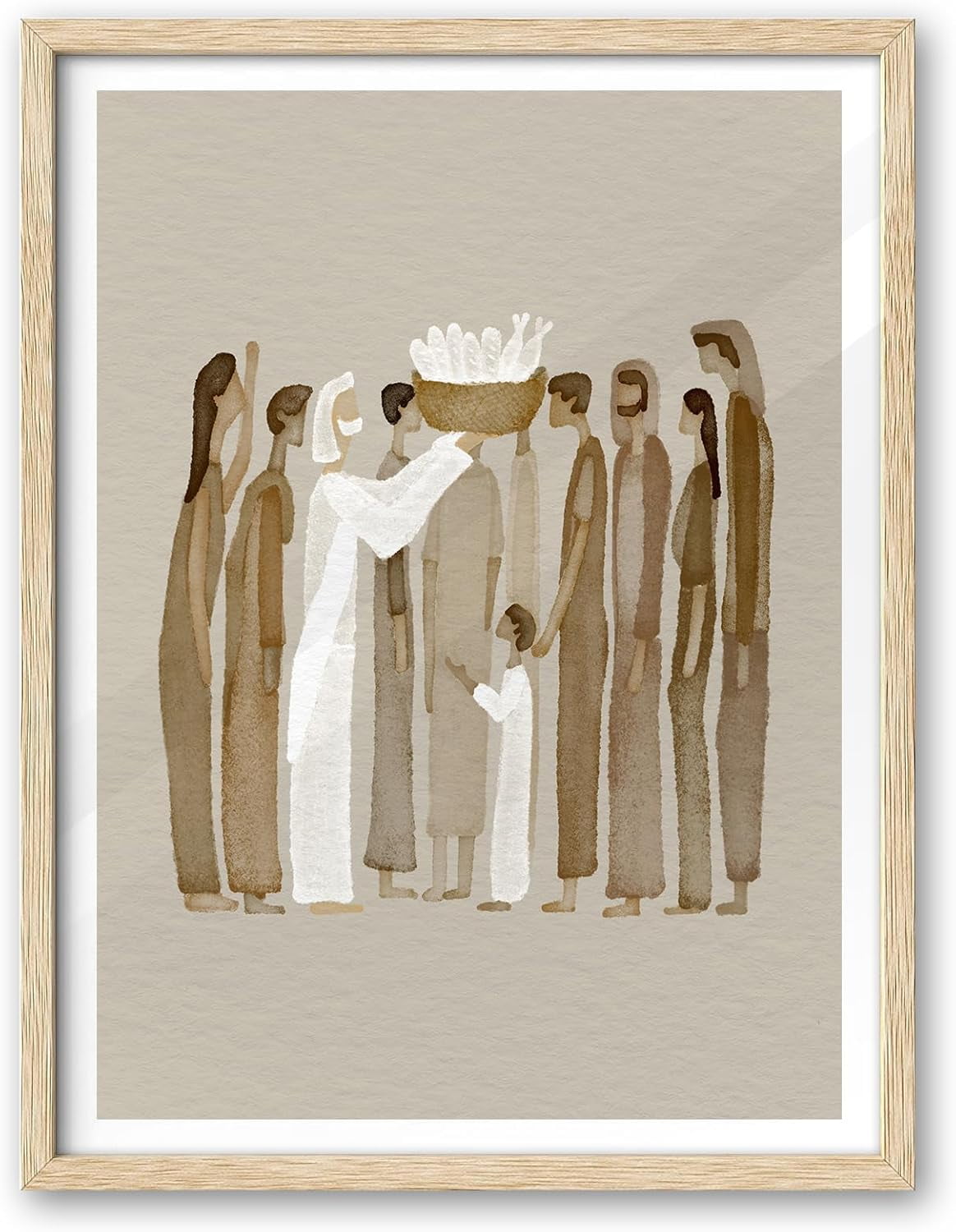 AEFER Natural OAK Wood Jesus Feeds Framed Wall Art, 12x16 in 5 Bread ...