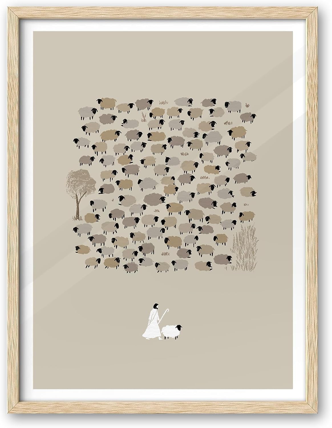 AEFER Natural OAK Wood Jesus Leaves the 99 Sheep Framed Wall Art, 12x16 ...