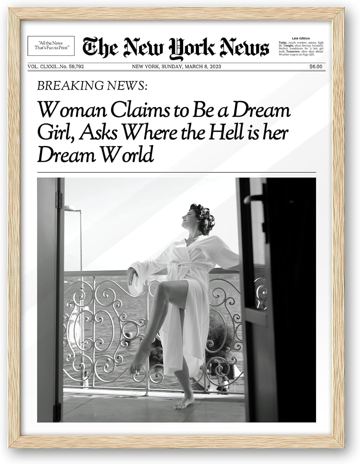 AEFER Natural OAK Wood Newspaper Trendy Framed Wall Art, 12x16 in ...