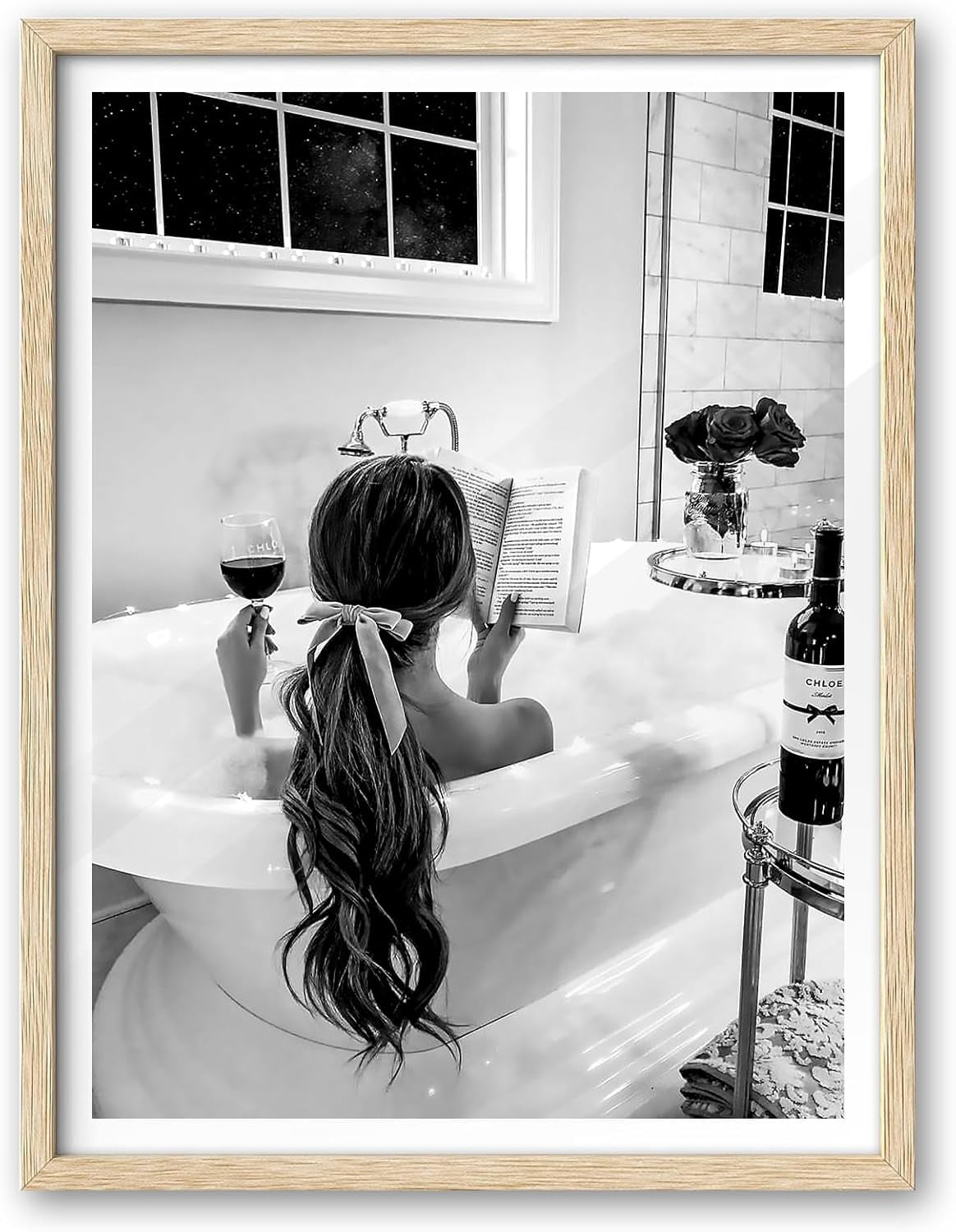 AEFER Natural OAK Wood Unframed Wall Art, 12x16 in Woman Drinking Wine ...