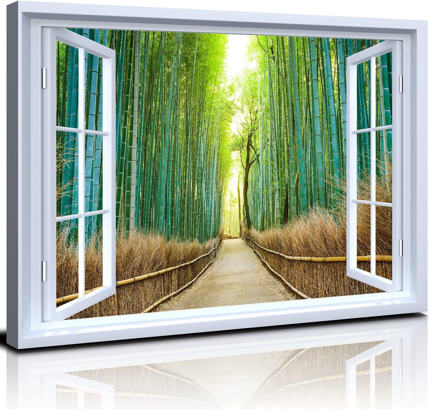 AEFER Nature Forest Canvas Wall Art Green Tree LandscapePainting Bamboo ...