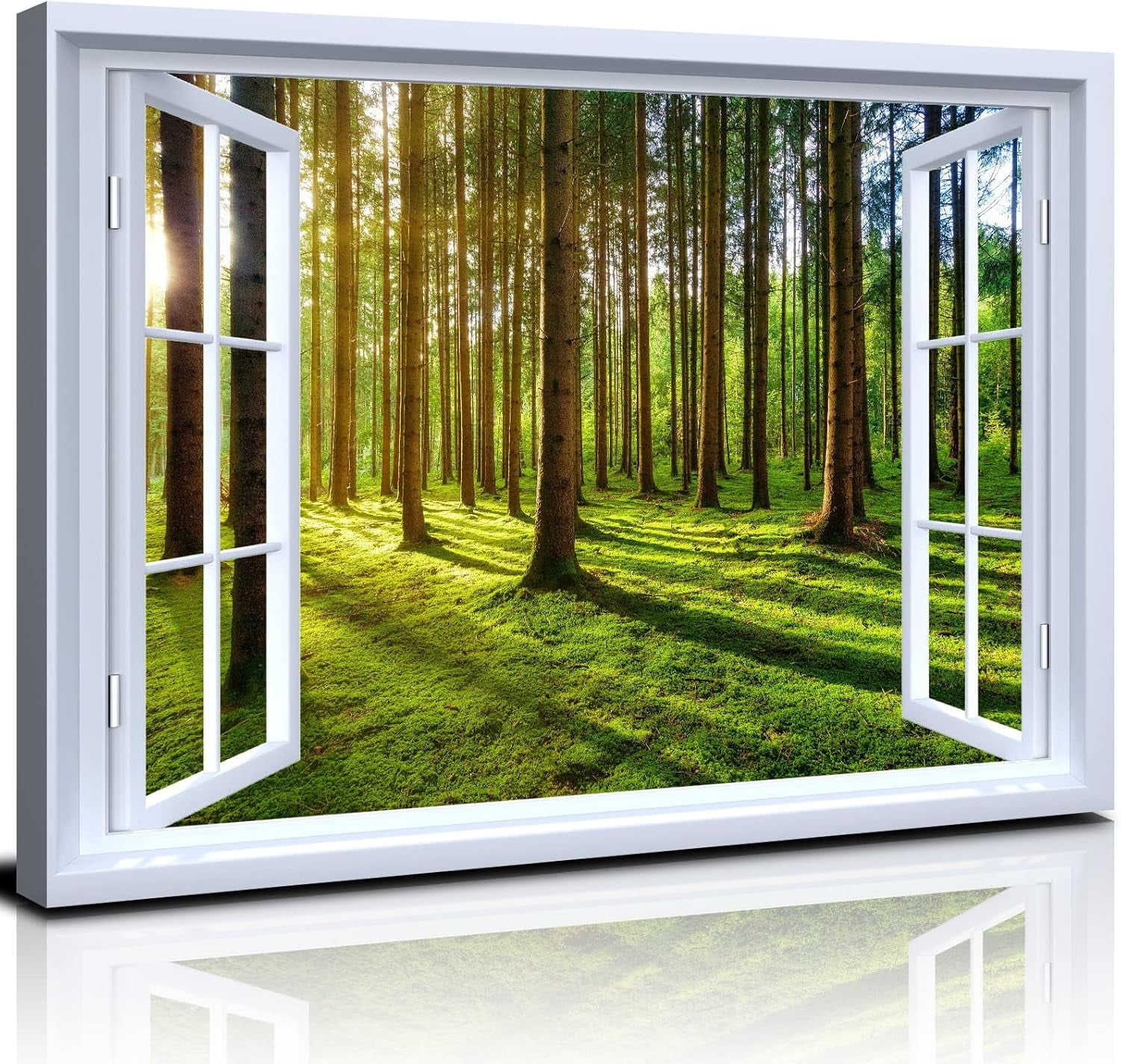 AEFER Nature Forest Wall Art Window Style Sunrise Trees Mountain ...