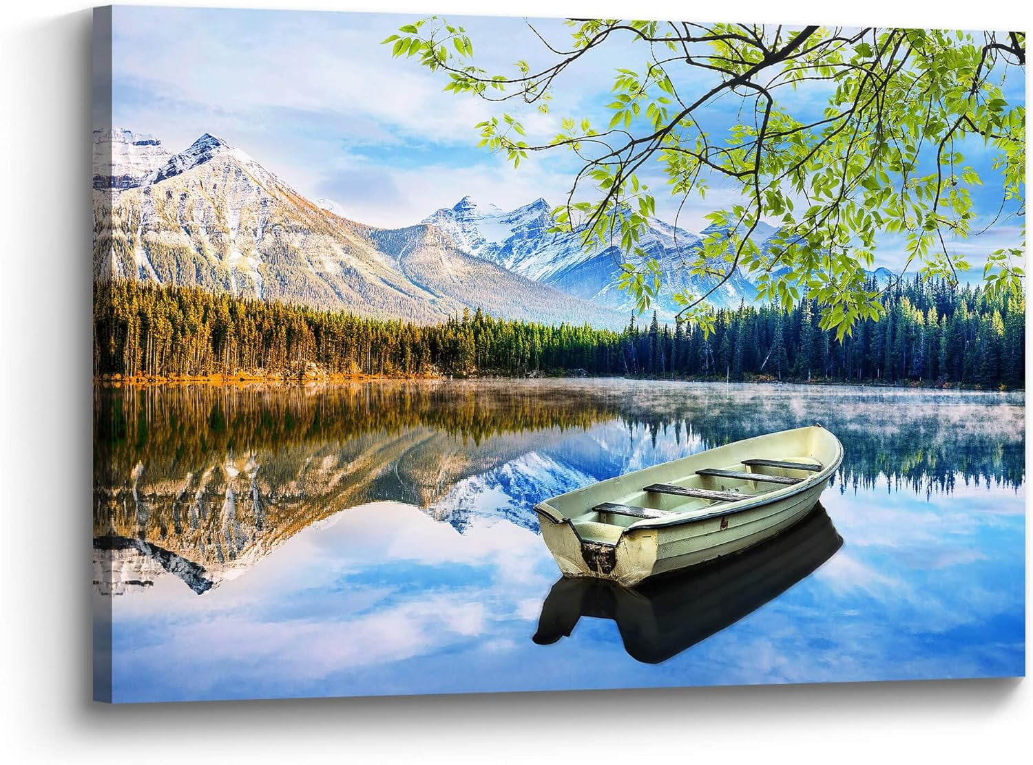 AEFER Nature Lake Canvas Wall Art: Landscape Picture Boat Scenery Print ...