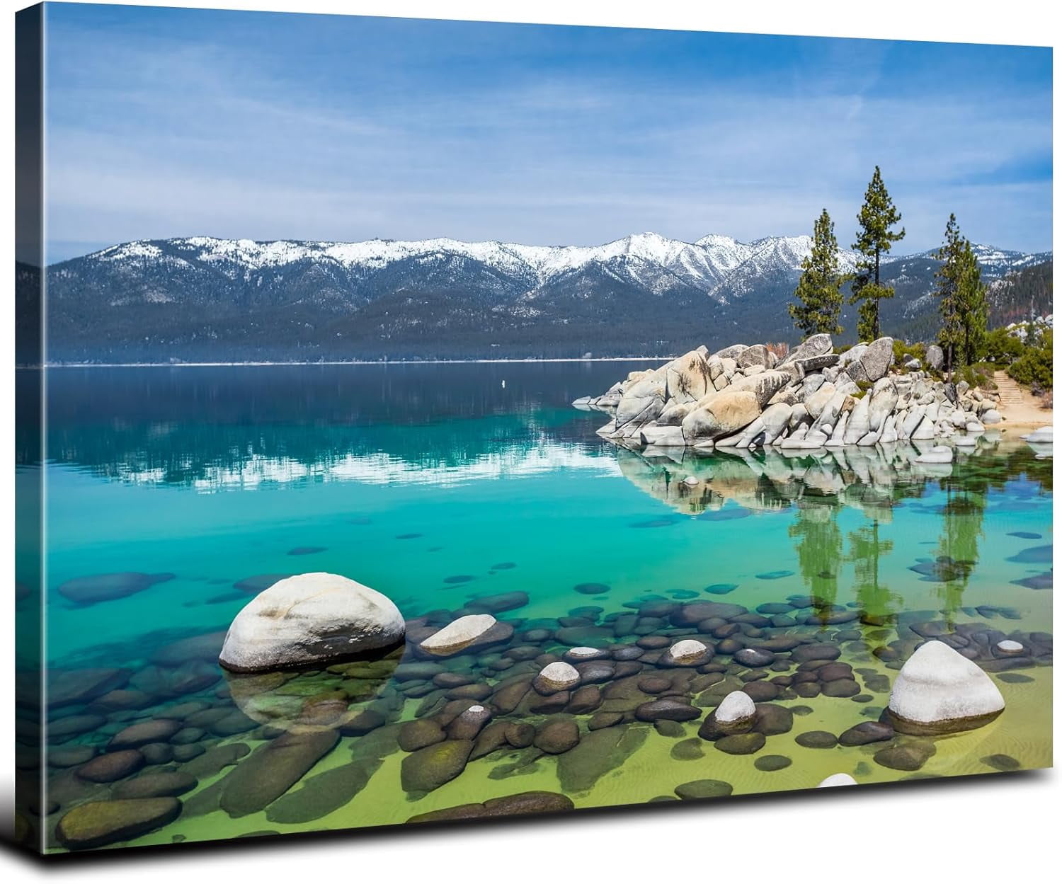 AEFER Nature Lake Tahoe Canvas Wall Art Vibrant Forest Rocky Lake ...