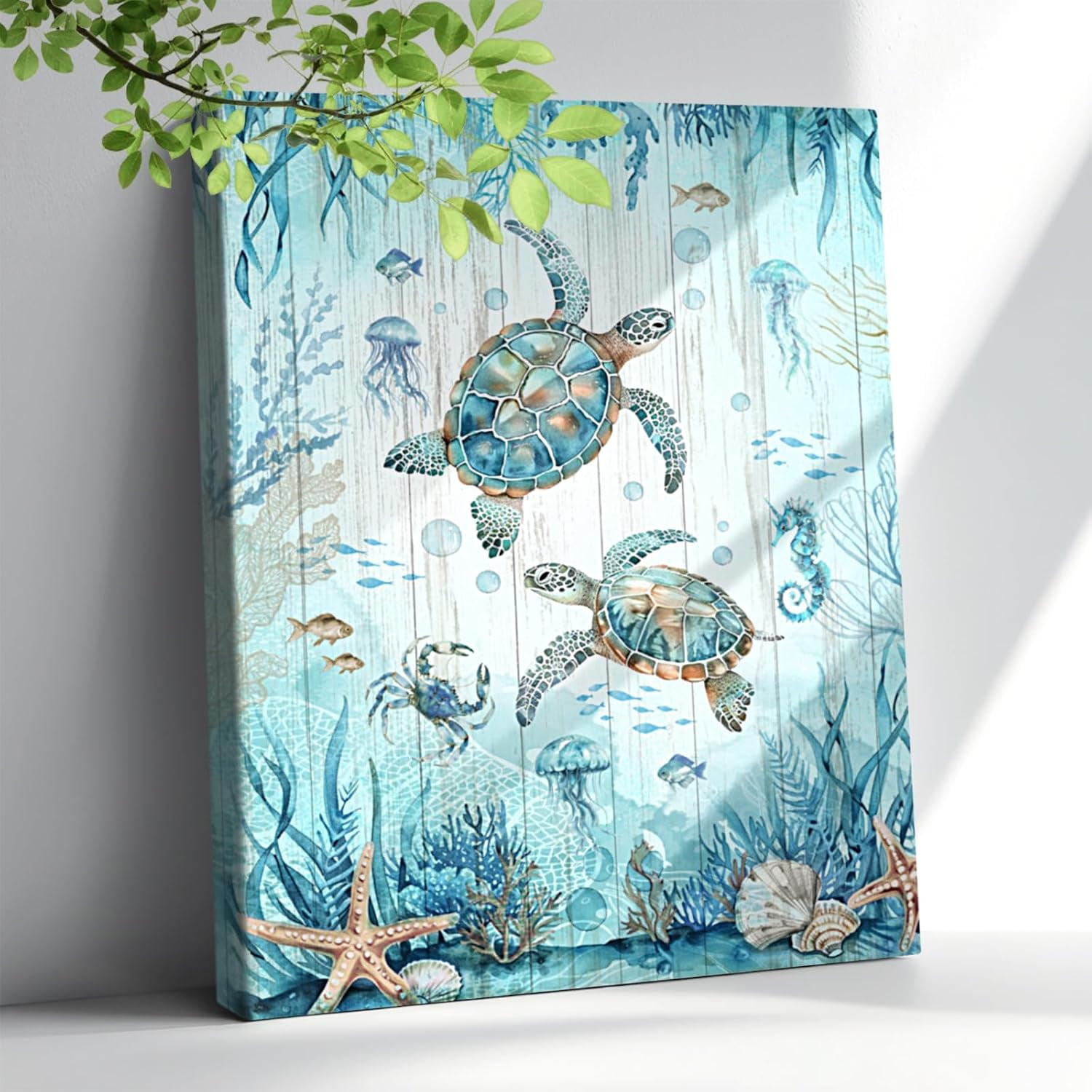 AEFER Nautical Beach Sea Turtle Bathroom Decor Wall Art Ocean Sea ...