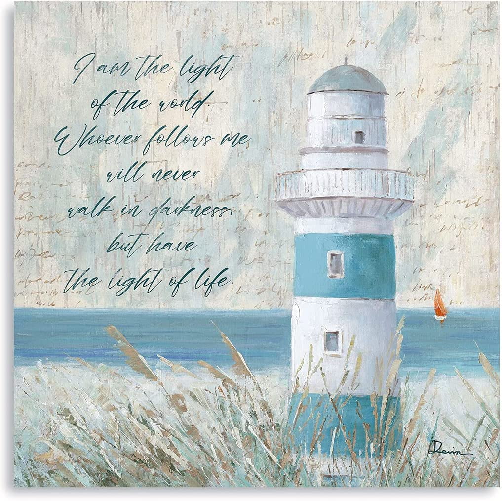 AEFER Nautical Lighthouse Bible Verses Wall Decor - Aqua Canvas Print ...