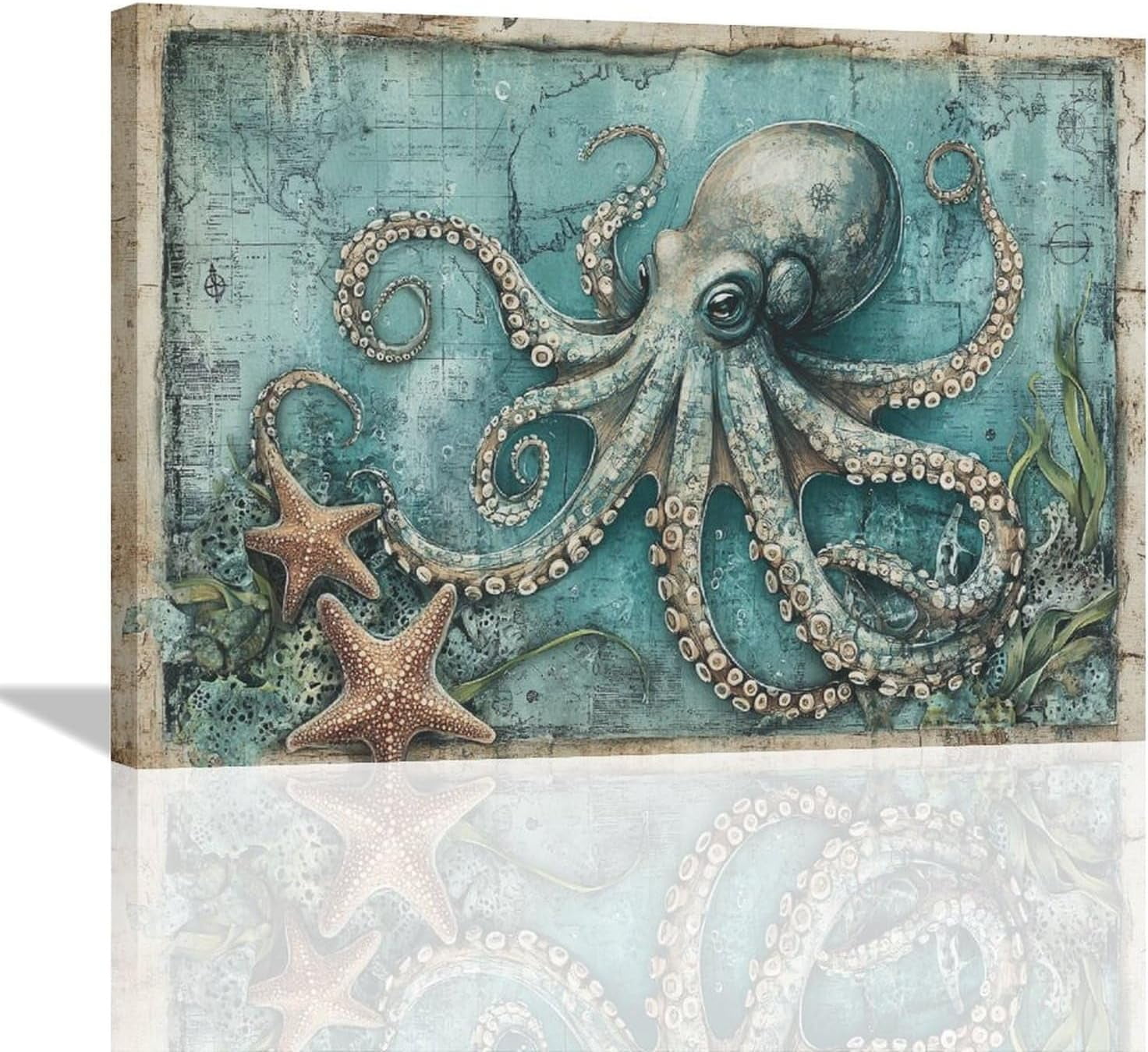 AEFER Nautical Octopus Wall Art Farmhouse Octopus Wall Decor Rustic ...
