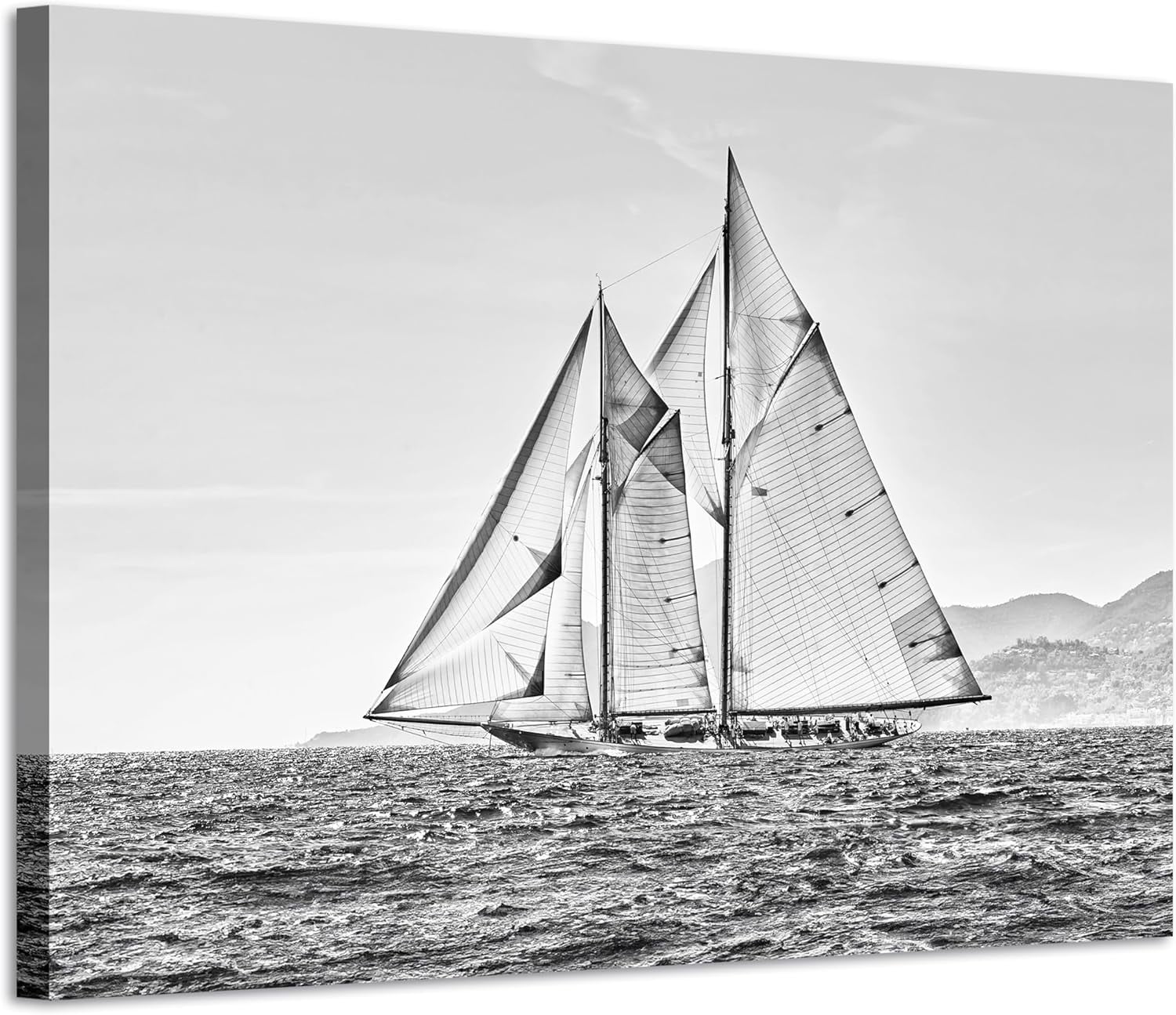 AEFER Nautical Sailboat Canvas Wall Art - White Coastal Ocean Artwork ...
