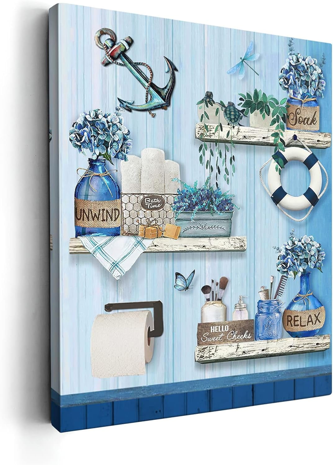 AEFER Navy Blue Bathroom Decor Wall Art Farmhouse Flower and Anchor ...