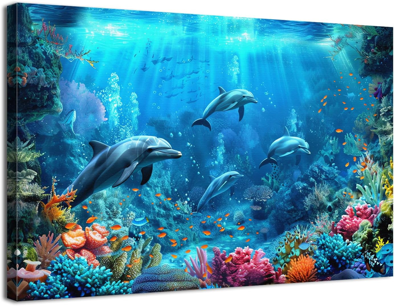 AEFER Navy Blue Underwater World Wall Art Ocean Themed Coral Dolphin ...
