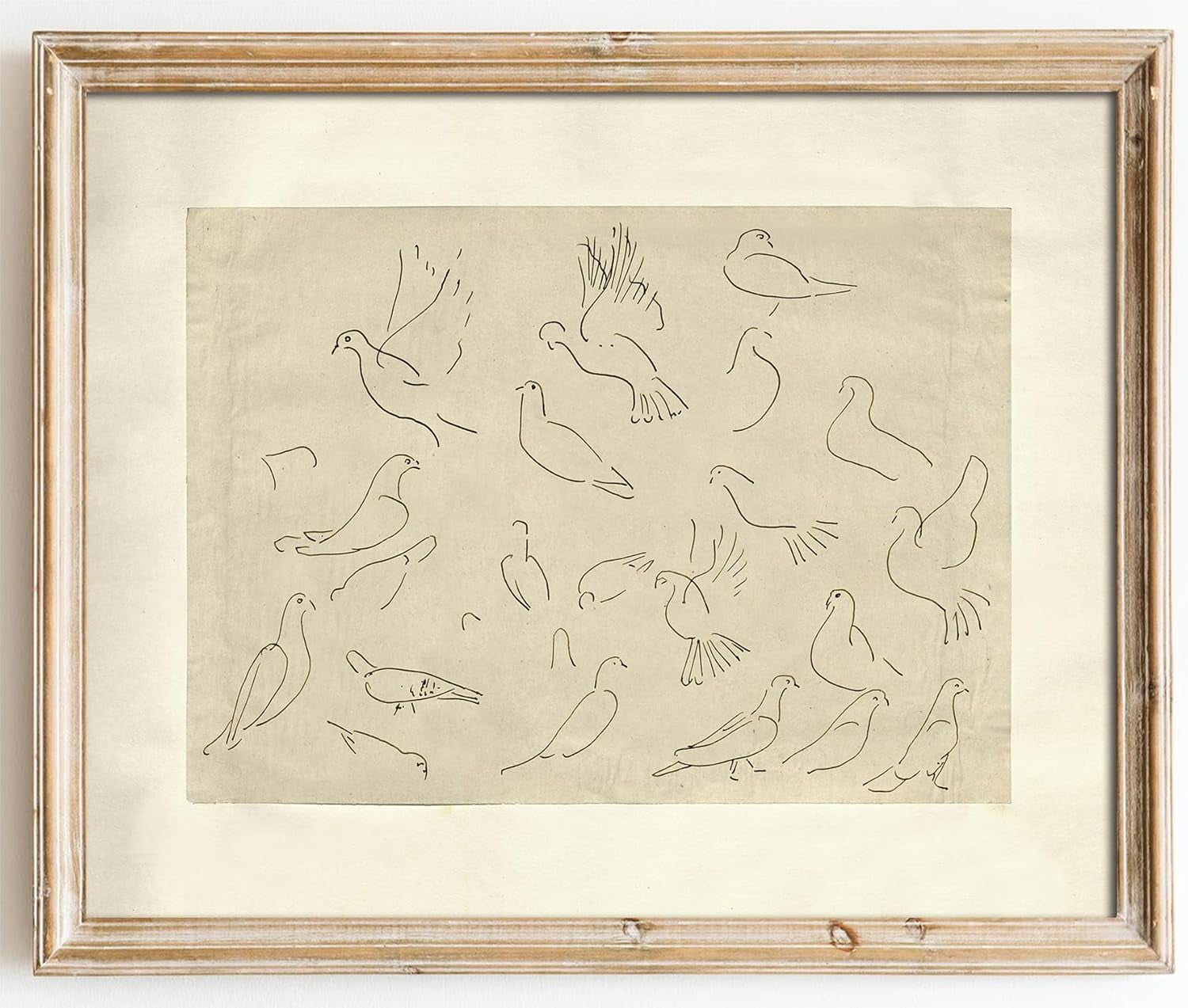 AEFER Neutral Decor Vintage Flying Birds Sketch Canvas Prints Antique ...