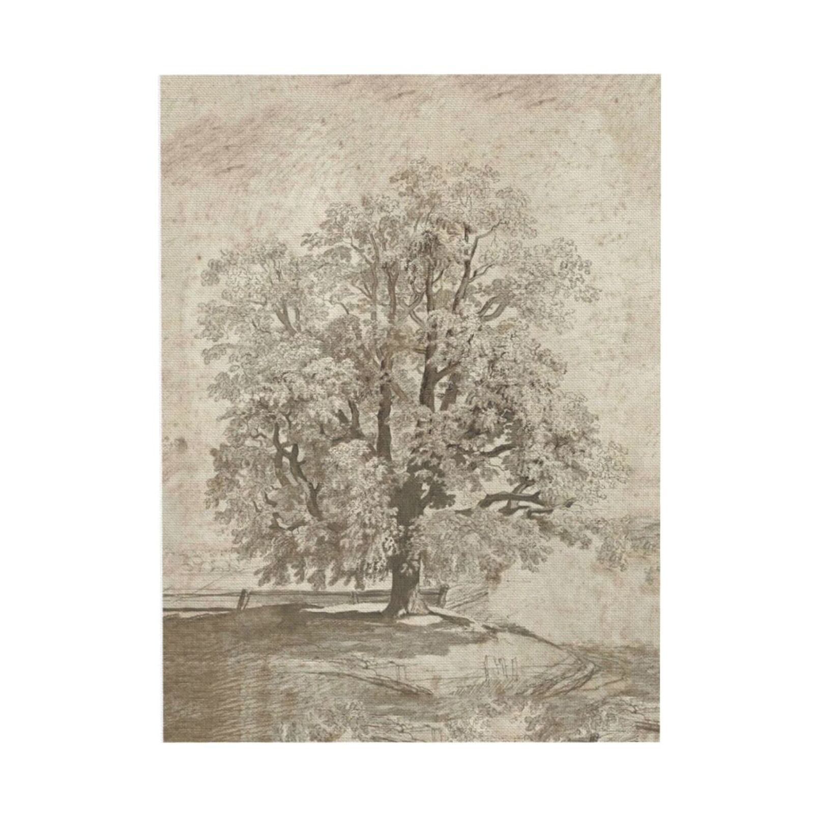 AEFER Neutral Etching Vintage Tree Sketch Print, Tree Canvas Wall Art ...