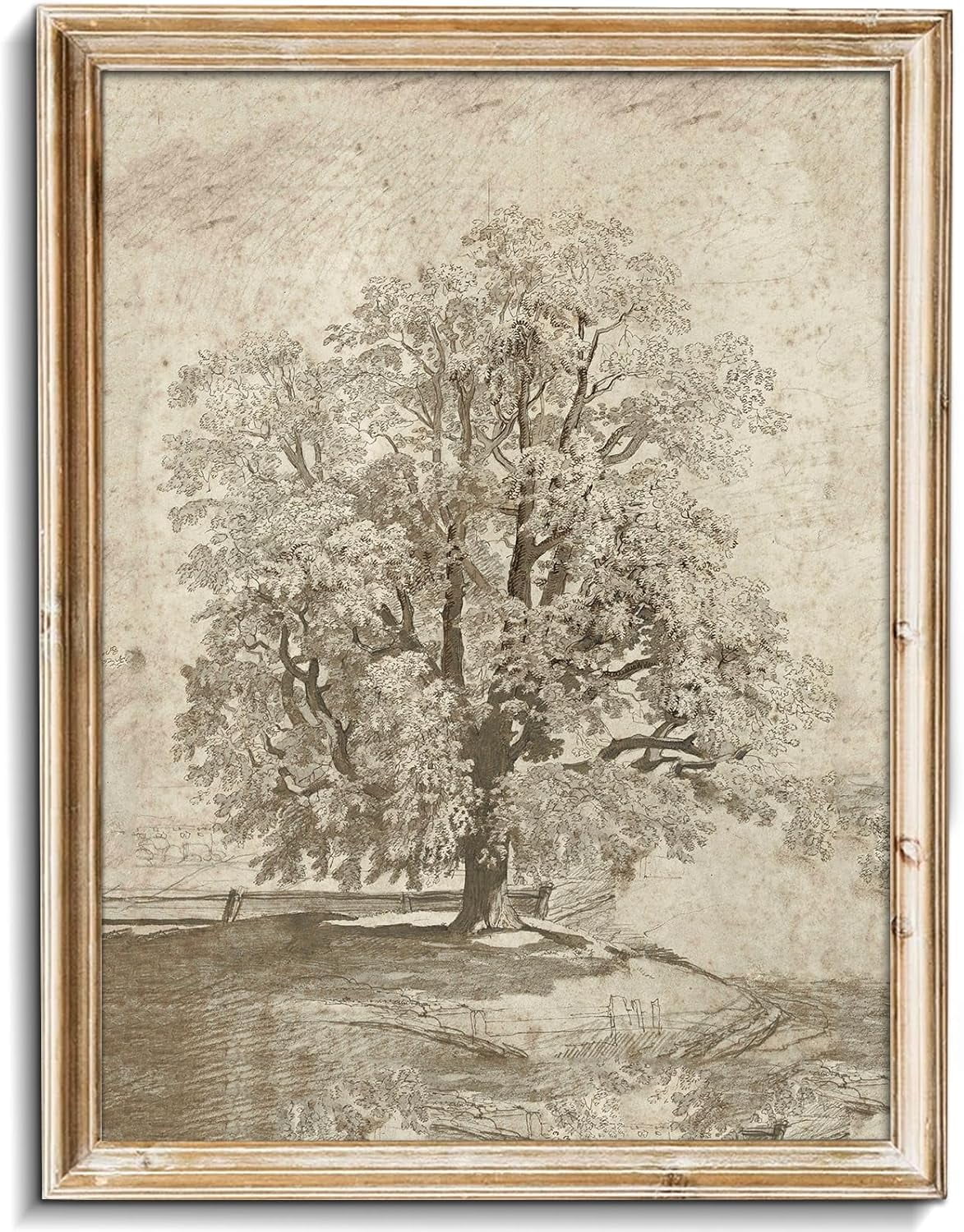 AEFER Neutral Etching Vintage Tree Sketch Print, Tree Canvas Wall Art ...