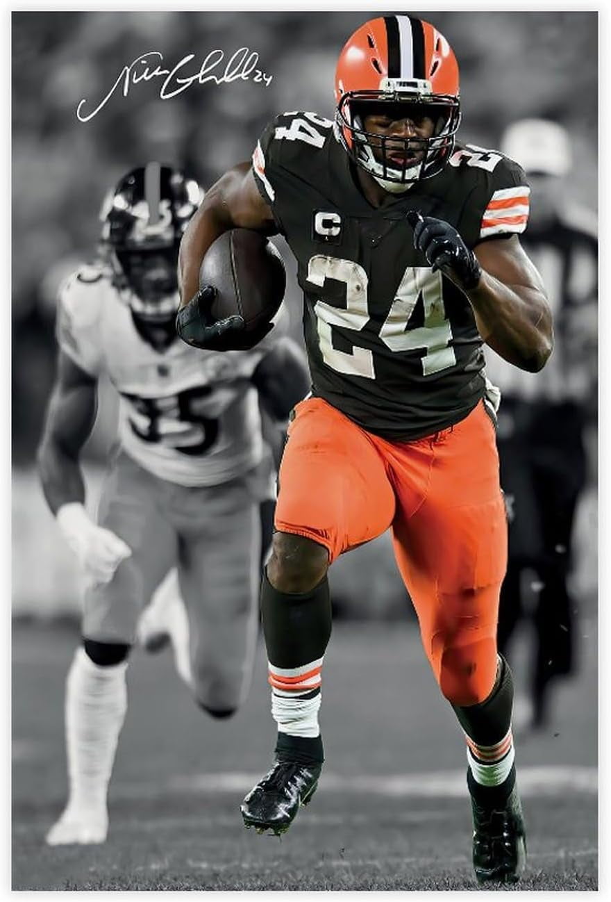 AEFER Nick Chubb Signed Poster Football Canvas Bedroom Wall Decor Print ...