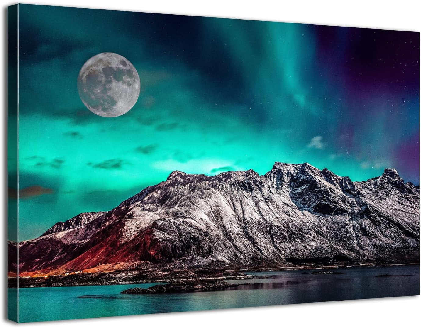 AEFER Northern Lights Wall Art for Living Room Grey Snow Mountain Wall ...