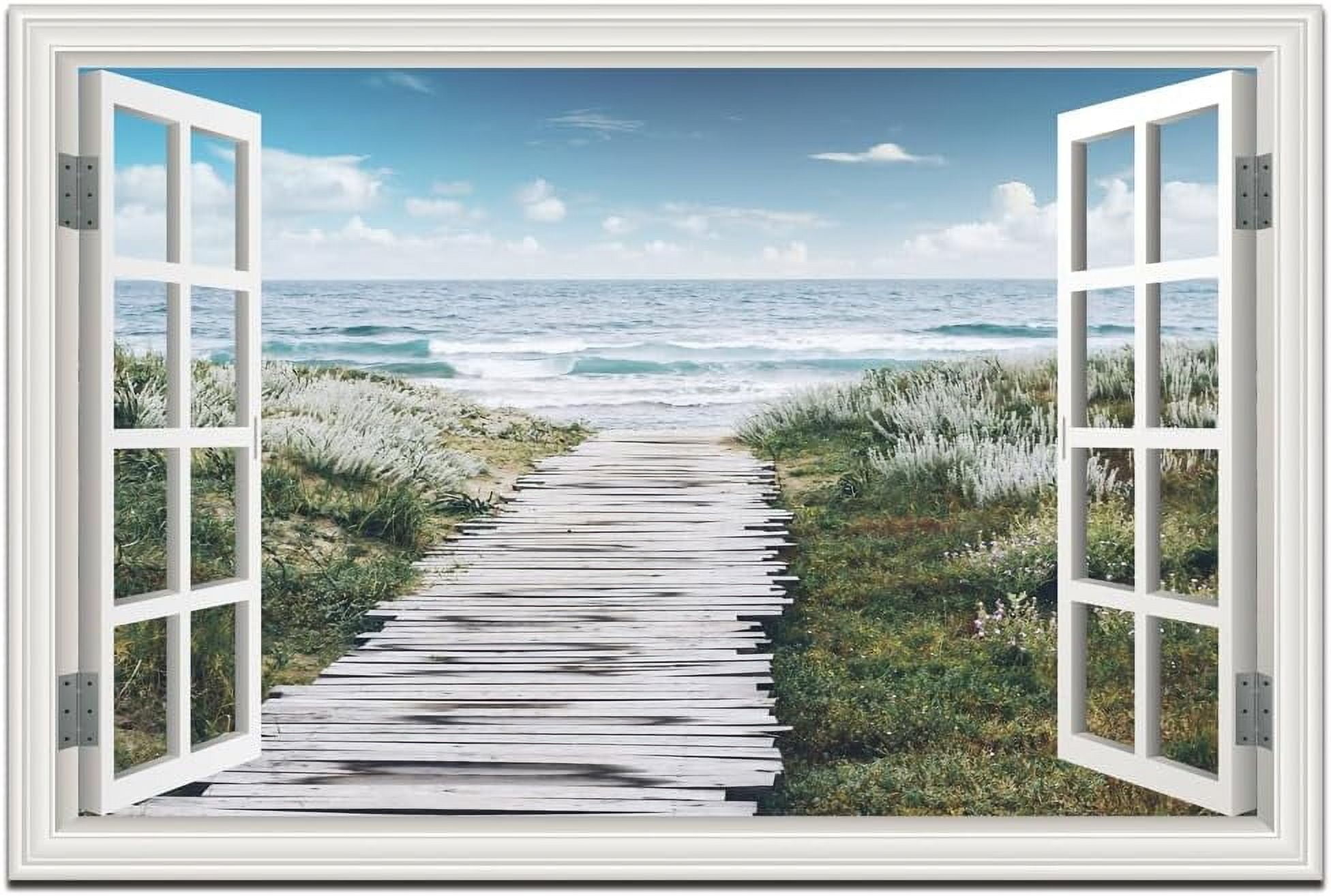 AEFER Ocean Canvas Wall Art Decor for Beach Flowers Path Pictures for ...