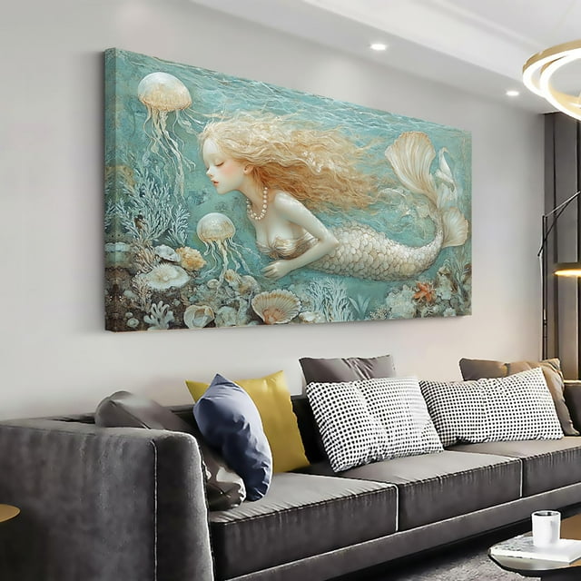 AEFER Ocean Mermaid Wall Art for Girls Room Modern Canvas Prints Marine ...