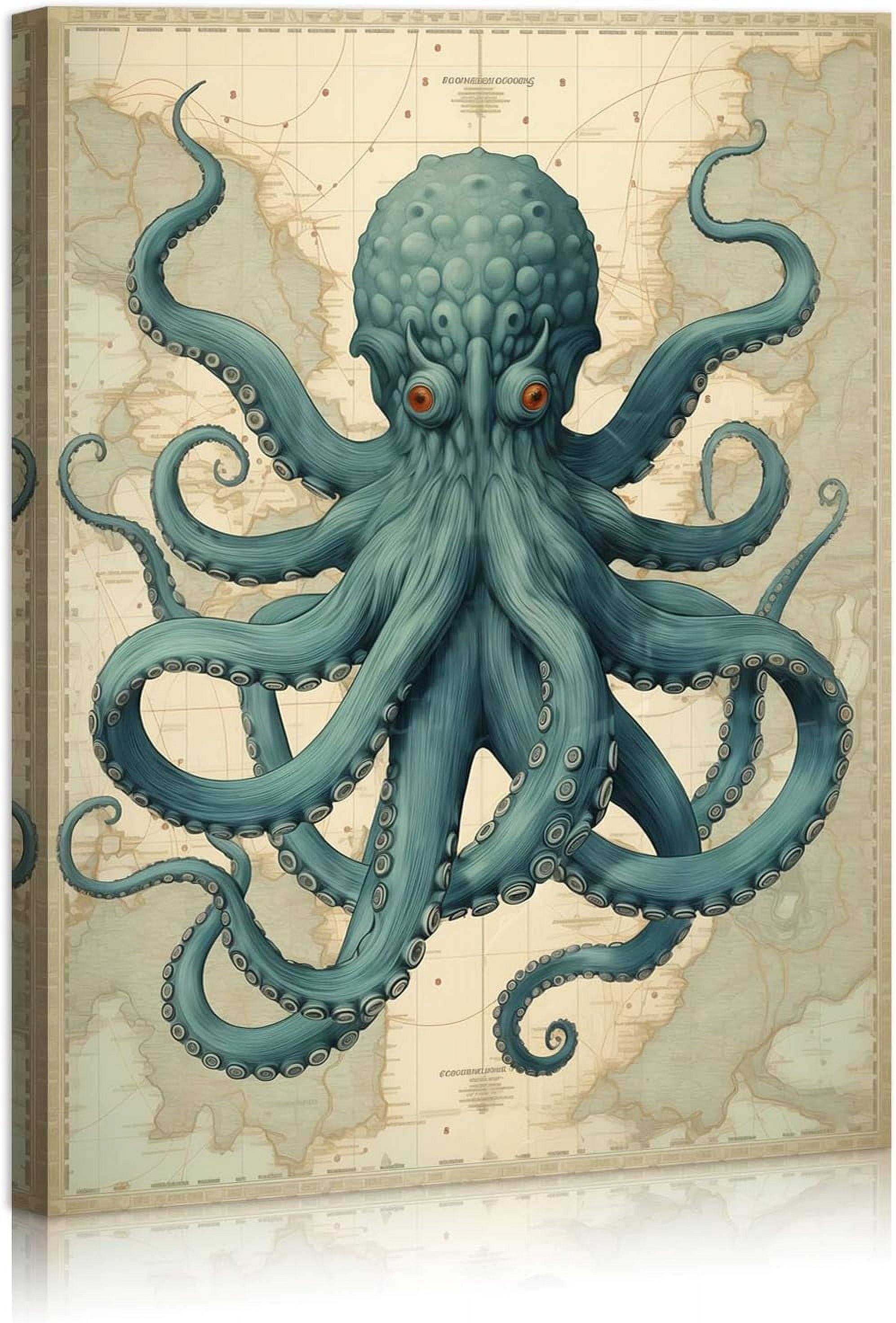 AEFER Ocean Octopus Canvas Wall Art Octopus Art Poster Nautical Gift ...