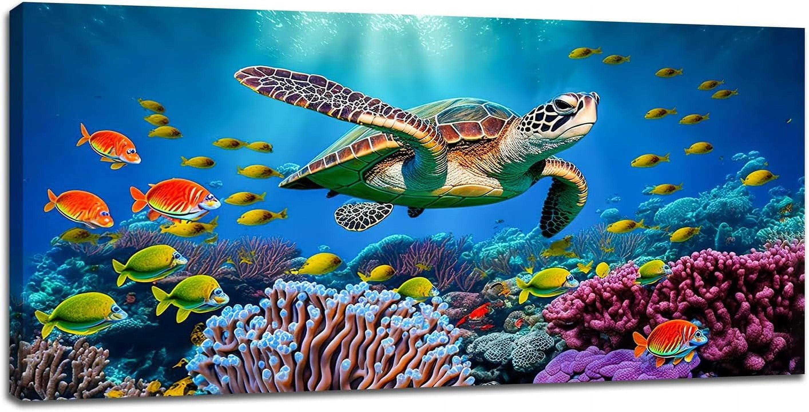 AEFER Ocean Sea Wall Art Sea Turtle Coral Fish Pictures Wall Decor ...