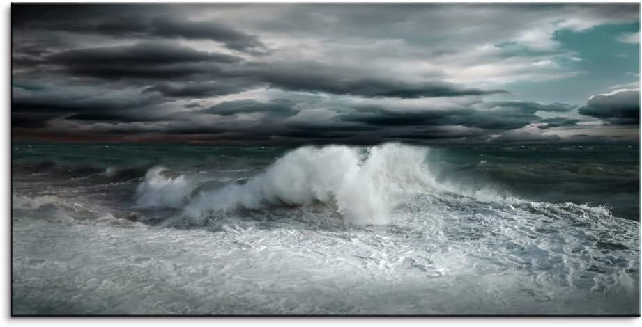 AEFER Ocean Storm Waves Large Stretched Canvas Wall Art For Bedroom ...
