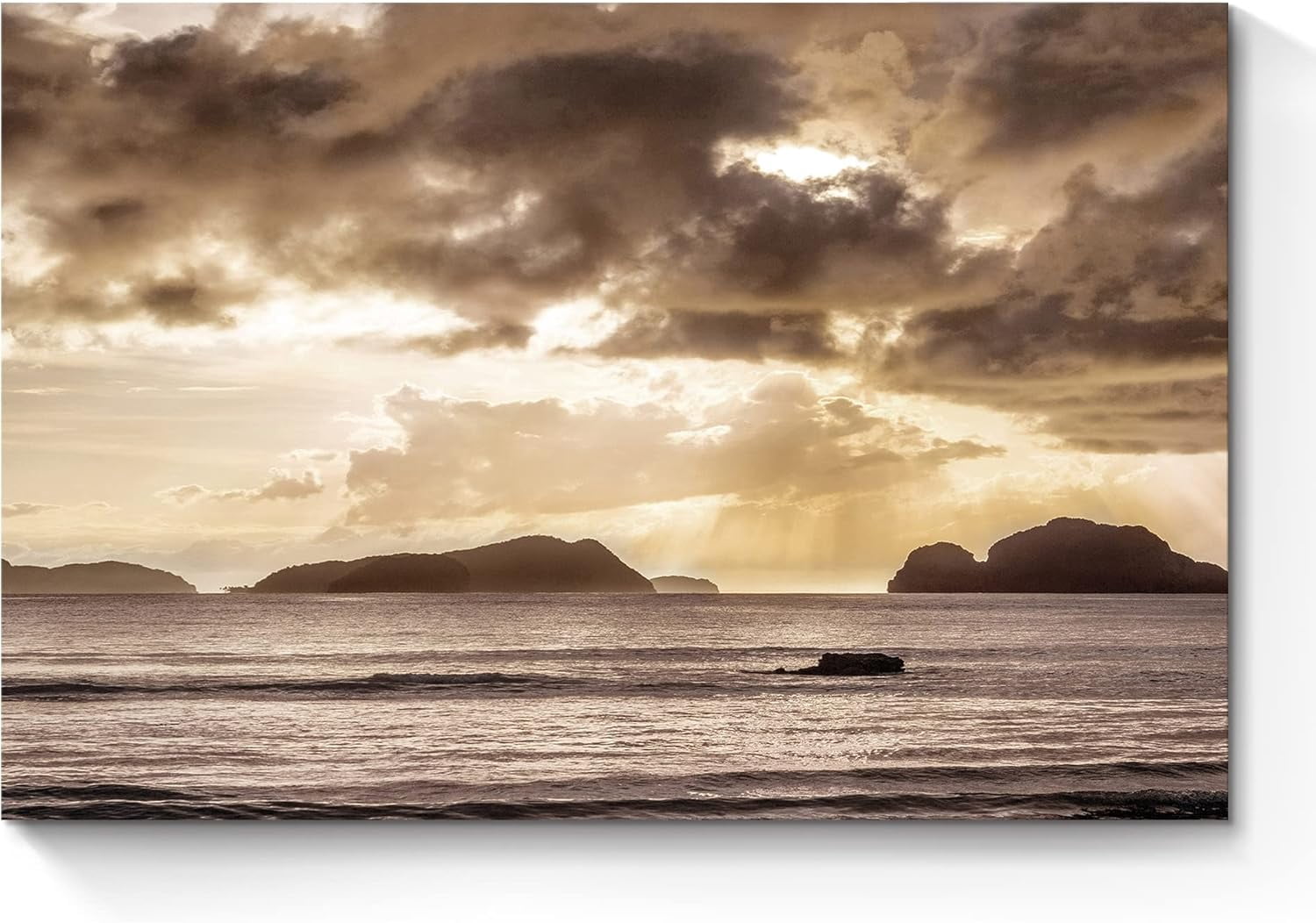 AEFER Ocean Sunset Canvas Wall Art: Modern Coastal Beach Artwork Cloudy Dusk Seascape Picture ...