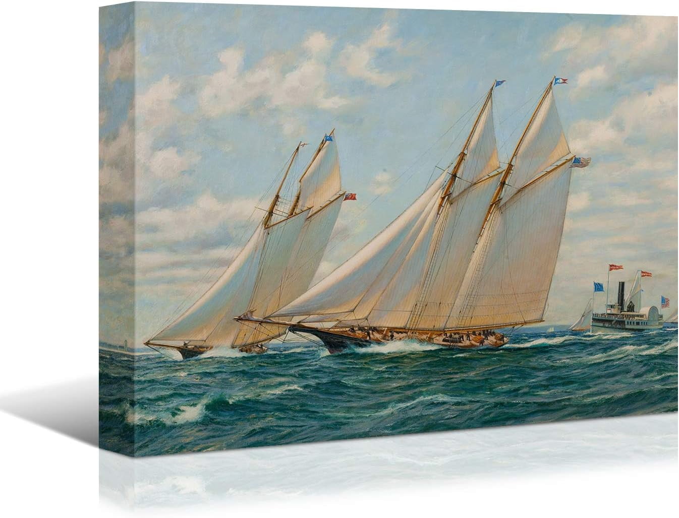 AEFER Ocean Theme Canvas Wall Art, 16x12 Inch Sailboats on Blue Sea ...