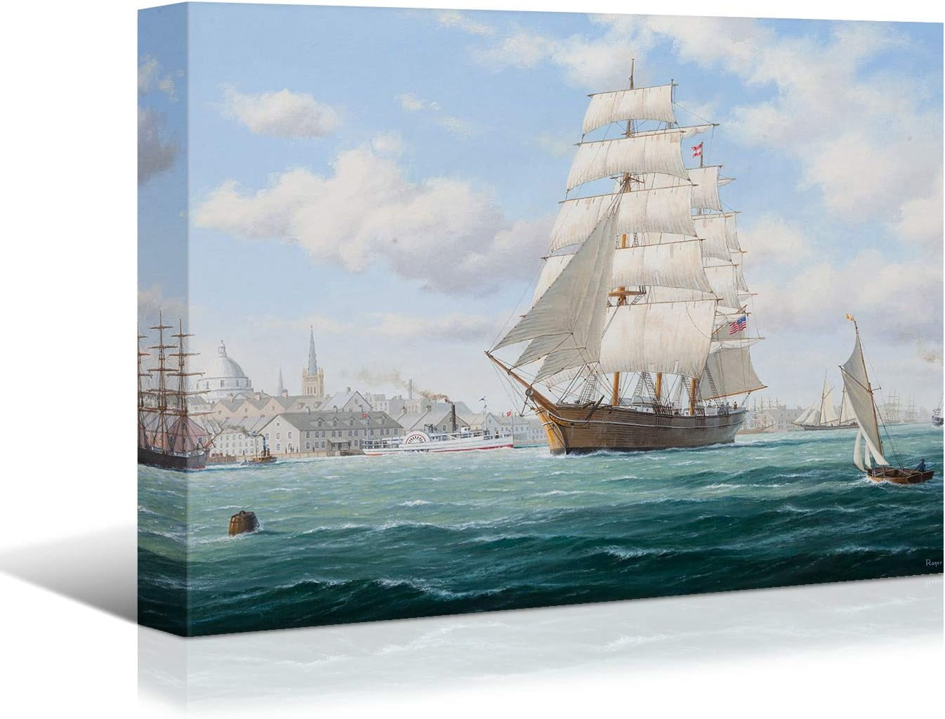 AEFER Ocean Theme Canvas Wall Art, 36x24 Inch Sailboats on Blue Sea ...