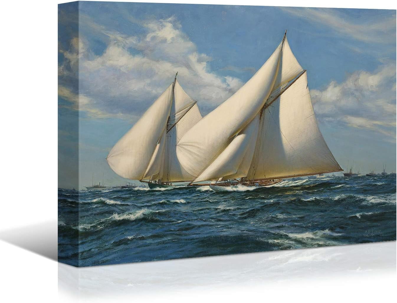 AEFER Ocean Theme Canvas Wall Art, 48x36 Inch Sailboats on Blue Sea ...