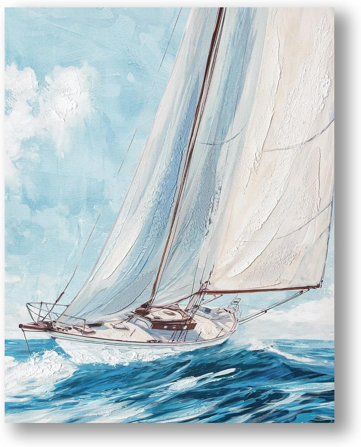 AEFER Ocean Unframed Wall Art, Blue Ocean Sailboat Wall Art Canvas ...