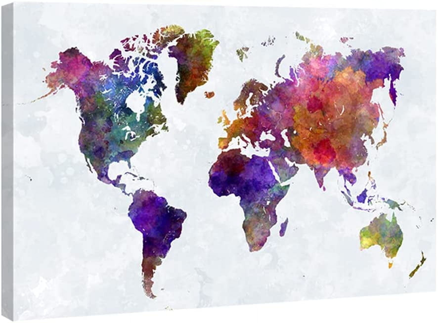 AEFER Old Colorful World Map Extra Large Canvas Prints Artwork Abstract ...