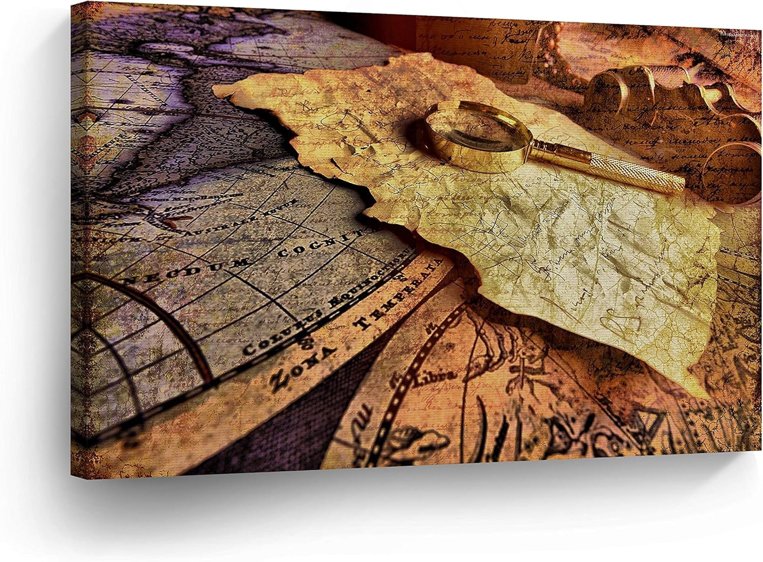 AEFER Old World Map Vintage Testament Compass Decorative Canvas Print ...