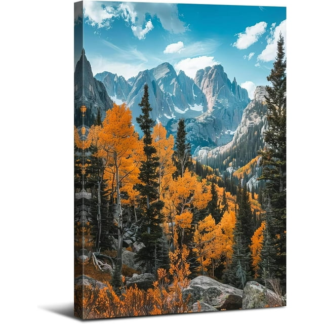 AEFER Orange Birch Tree Bathroom Wall Art Rustic Forest Scenic Canvas ...