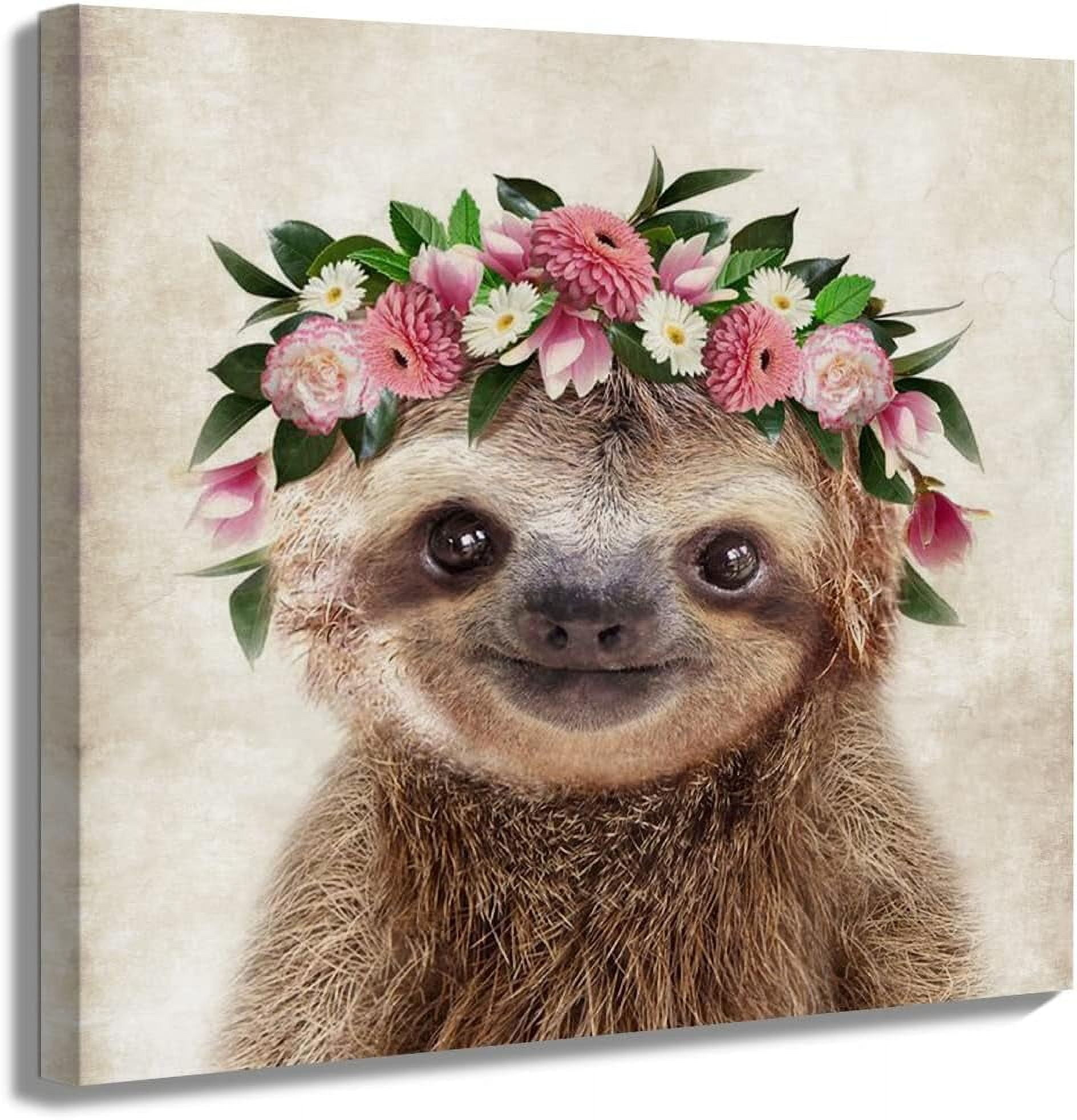 AEFER Oridomy Funny Sloth Wall Art Rustic Country Animal Canvas Print ...